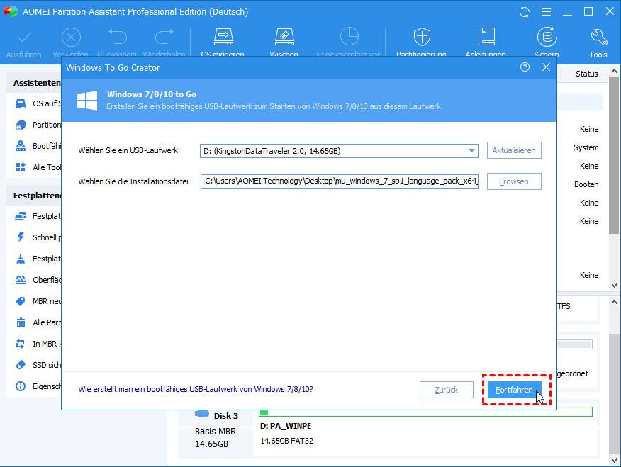 Win7 auf USB-Stick oder auf externe Festplatte installieren - So geht's