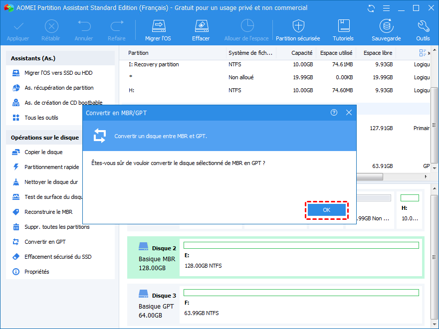 Comment convertir un disque dur MBR en disque GPT