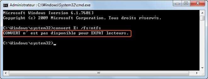 Comment convertir un disque ou une clé USB de exFAT en NTFS avec le CMD