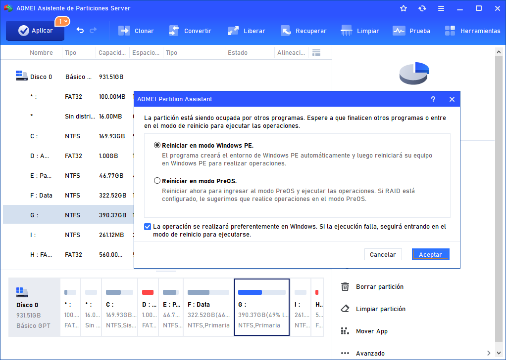 ¿Qué es el Modo Reinicio del Asistente de Partición?