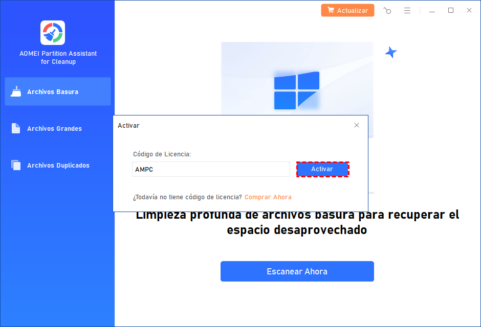 Cómo Registrar AOMEI Partition Assistant for Cleanup