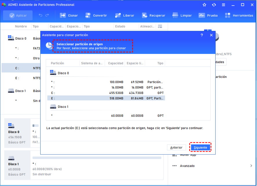 Asistentes de Clonar Partición/Disco en AOMEI Partition Assistant