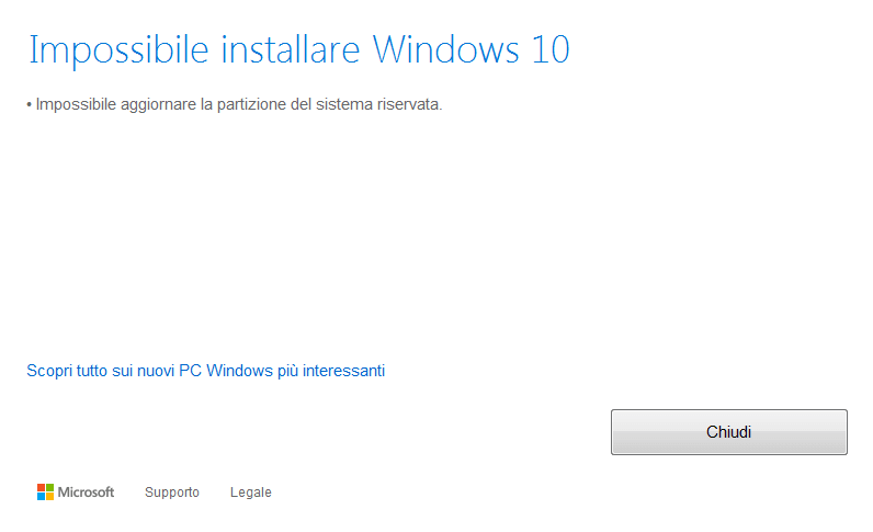 Risolto: Impossibile Installare Windows 10